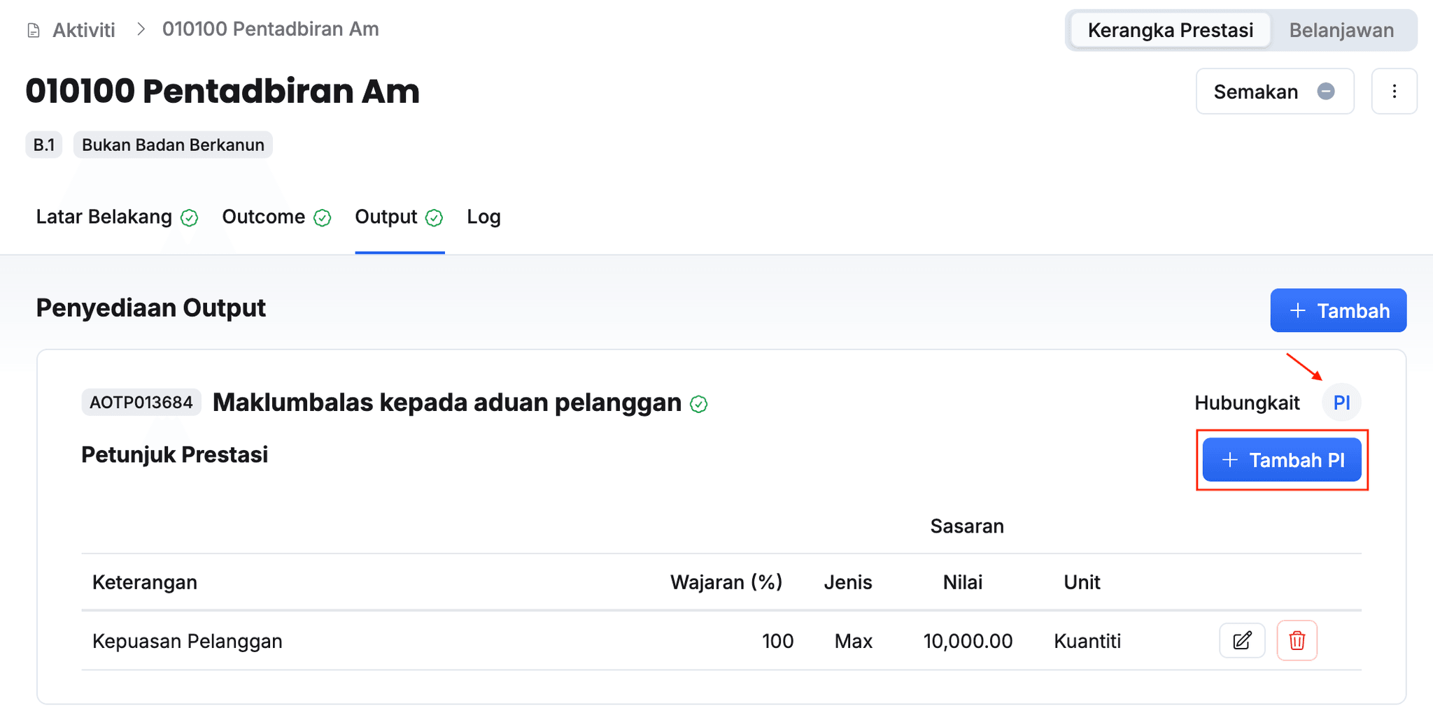Penetapan Output Aktiviti