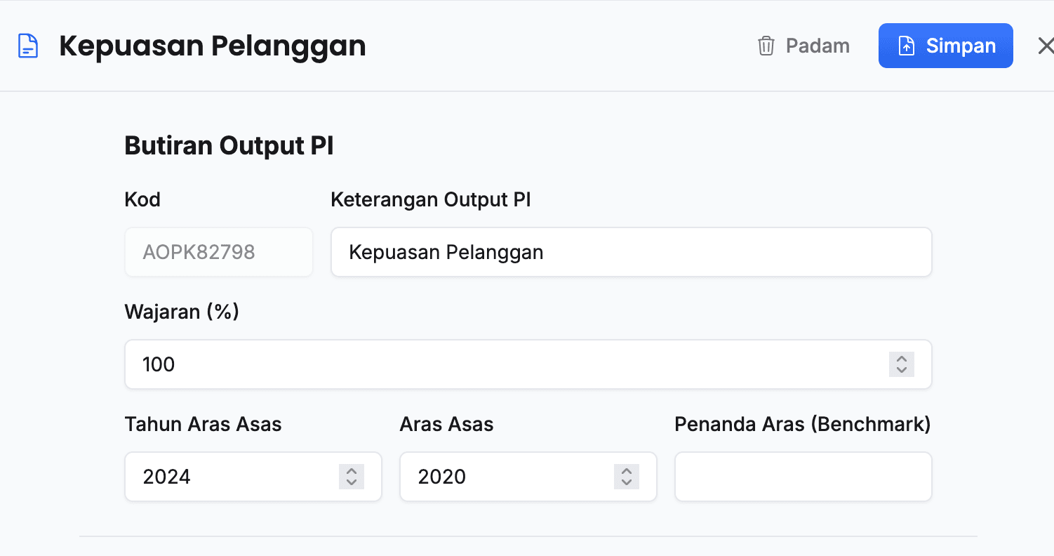 Penetapan PI Output Aktiviti